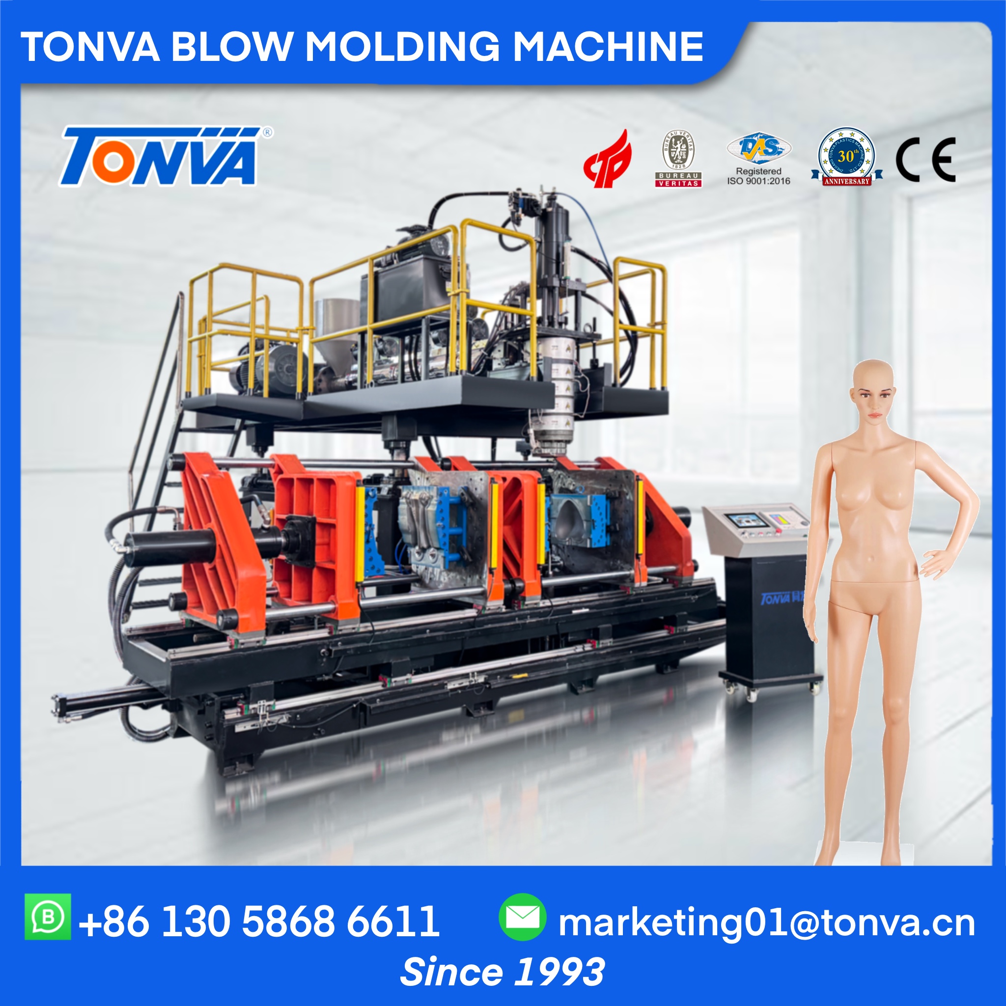 China TONVA plastic body mannequin double station accumulator blow ...